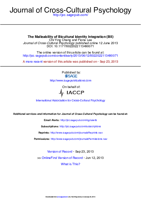 (PDF) The Malleability of Bicultural Identity Integration (BII