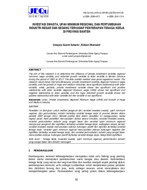 (PDF) Investasi Swasta, Upah Minimum Regional Dan Pertumbuhan Industri ...