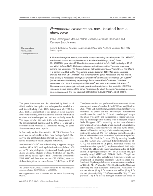 (PDF) Paracoccus cavernae sp. nov. isolated from a show cave