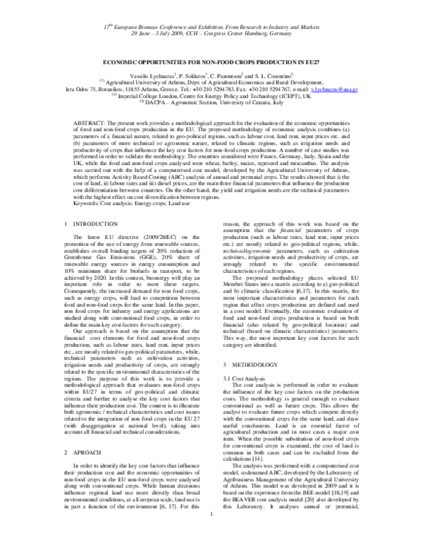 (PDF) Economic Opportunities for Non-Food Crops Production in EU27