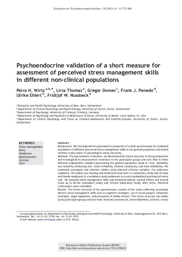 (PDF) Psychoendocrine validation of a short measure for assessment of perceived stress ...