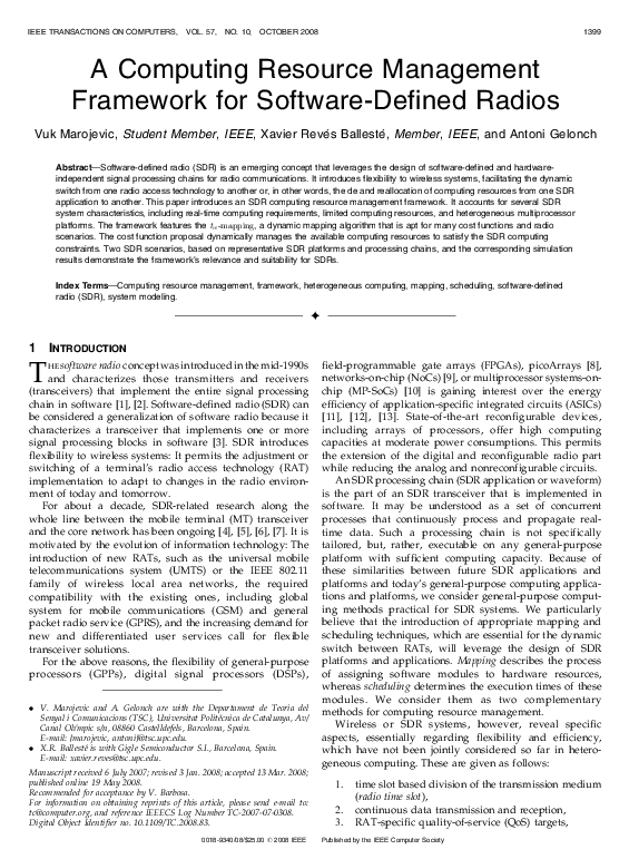 (PDF) A Computing Resource Management Framework for Software-Defined Radios
