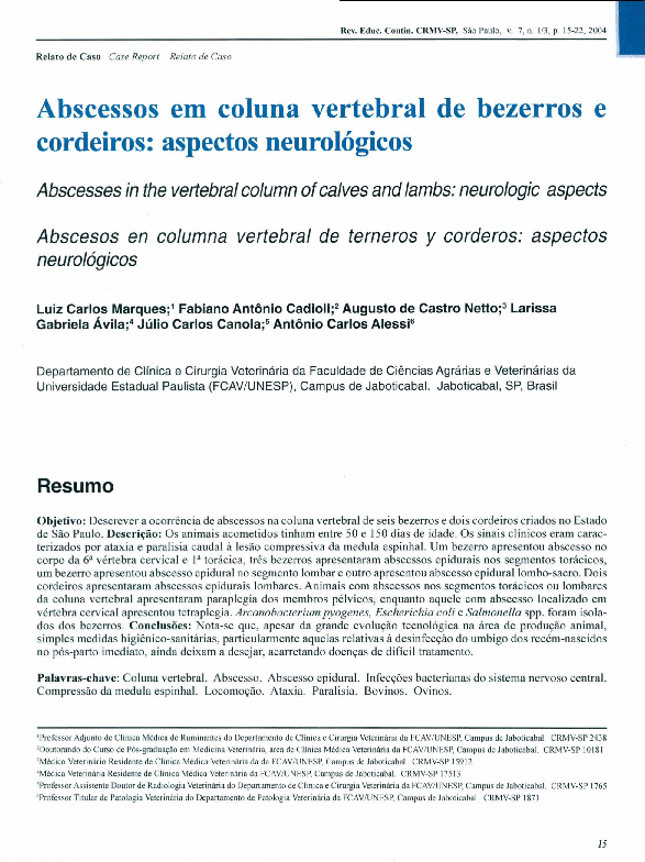 (PDF) Abscessos em coluna vertebral de bezerros e cordeiros: aspectos ...