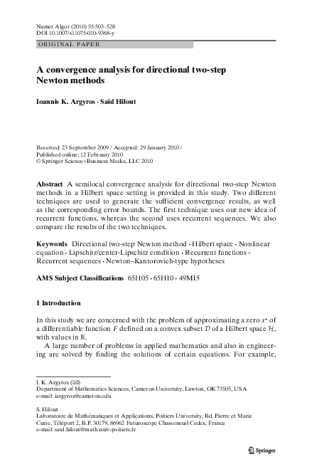Pdf A Convergence Analysis For Directional Two Step Newton Methods