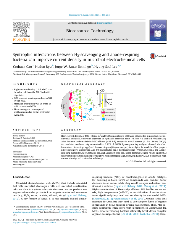 (PDF) Syntrophic interactions between H2-scavenging and anode-respiring ...