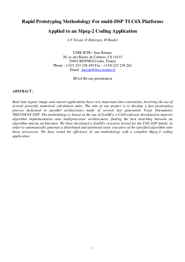 (PDF) Rapid prototyping methodology for multi-DSP TI C6X platforms ...