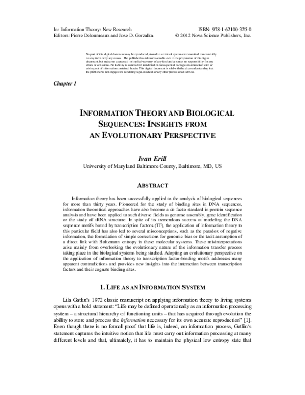 (PDF) Information Theory and Biological Sequences: Insights from an ...