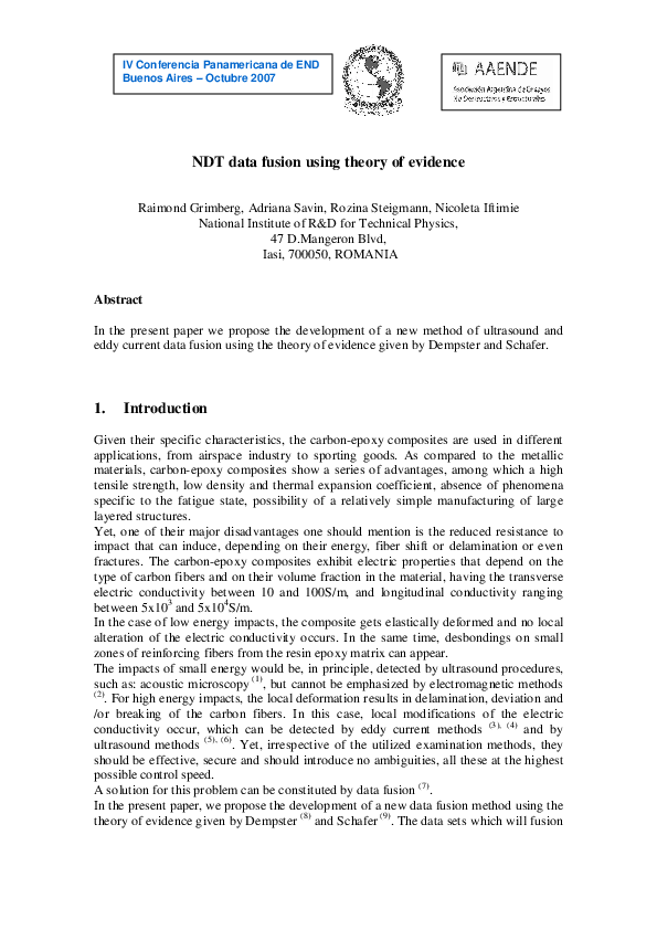 (PDF) NDT data fusion using theory of evidence