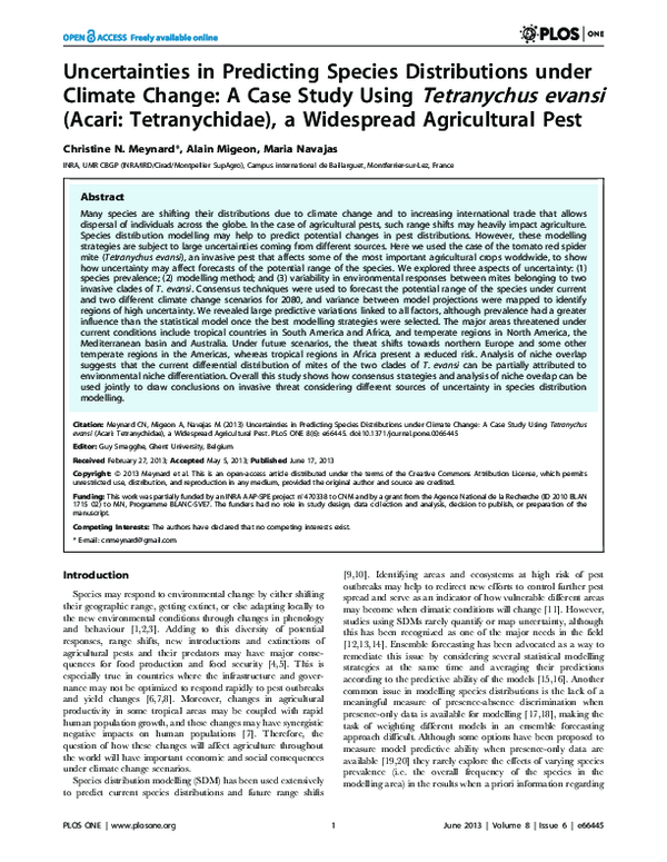 (PDF) Uncertainties in Predicting Species Distributions under Climate Change: A Case Study Using ...