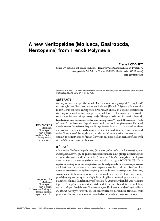 (PDF) A new Neritopsidae (Mollusca, Gastropoda, Neritopsina) from French Polynesia