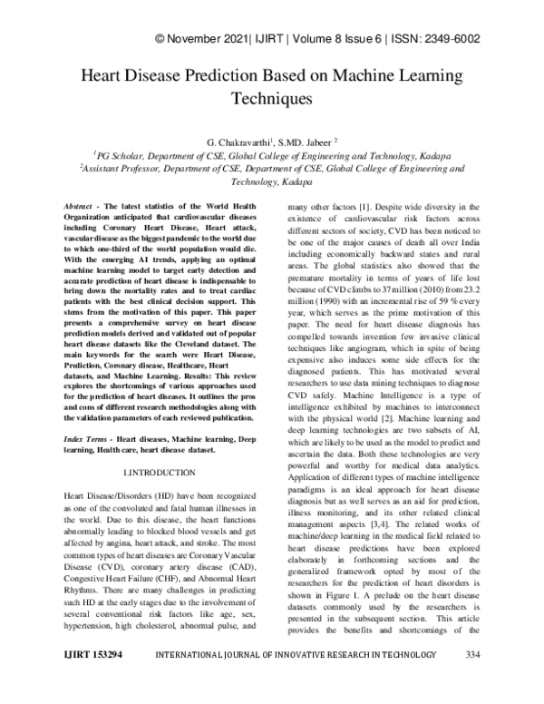 (PDF) Heart Disease Prediction Based on Machine Learning Techniques