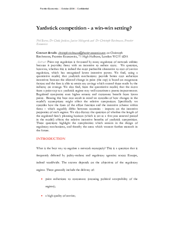 (PDF) Yardstick competition - a win-win setting?