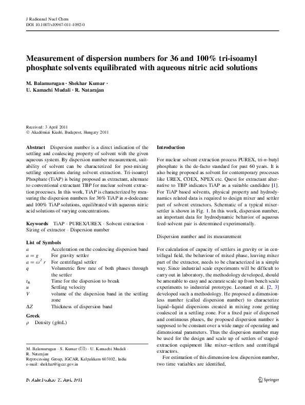 (PDF) Measurement of dispersion numbers for 36 and 100% tri-isoamyl ...