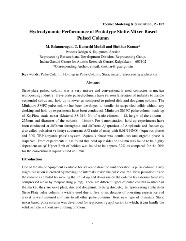 (PDF) Hydrodynamic Performance of Prototype Static-Mixer Based Pulsed ...