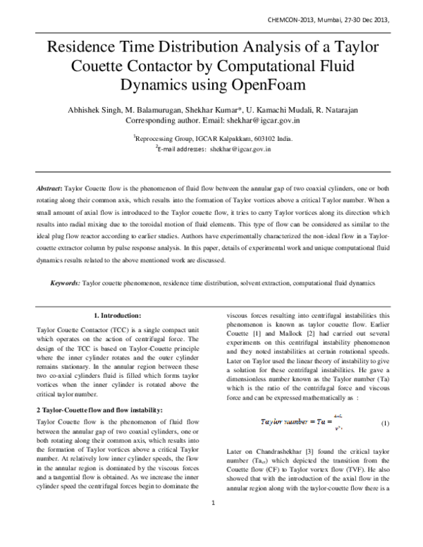 (PDF) Residence Time Distribution Analysis of a Taylor Couette Contactor by Computational Fluid ...