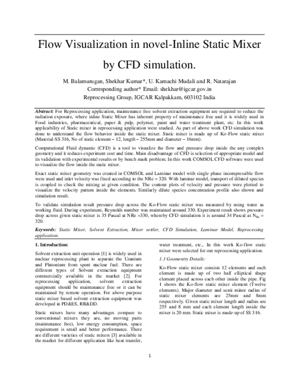 (PDF) CFD Based Flow Visualization in Static Mixer