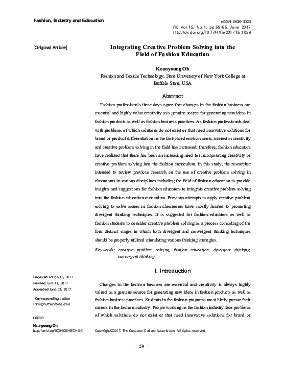 (PDF) Integrating Creative Problem Solving into the Field of Fashion ...