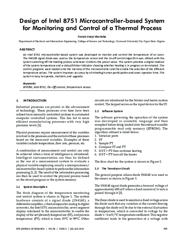 (PDF) Design of Intel 8751 Microcontroller-based System for Monitoring and Control of a Thermal ...