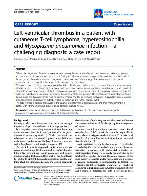 (PDF) Left ventricular thrombus in a patient with cutaneous T-cell ...