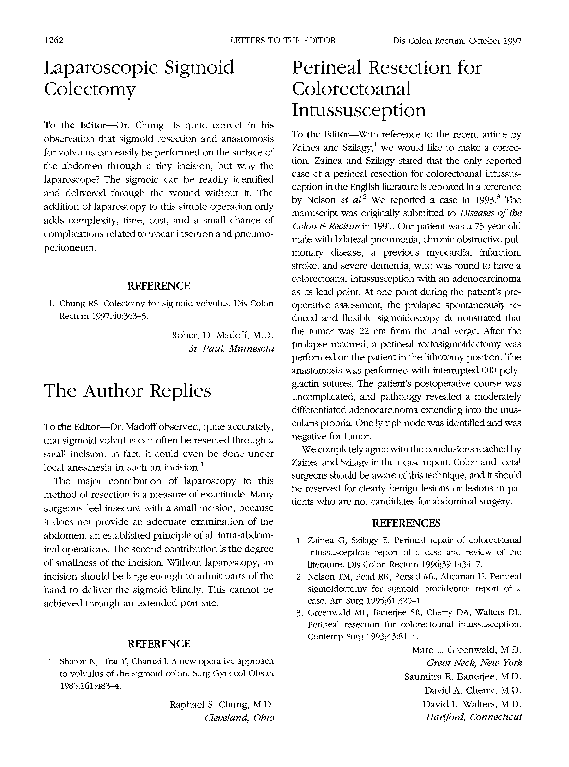 Pdf Laparoscopic Sigmoid Colectomy