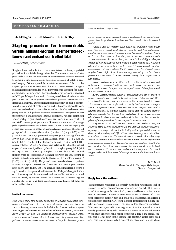 (PDF) Stapling procedure for haemorrhoids versus Milligan-Morgan ...