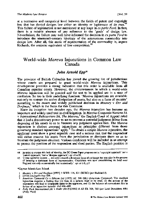 (PDF) World-wide Mareva Injunctions in Common Law Canada