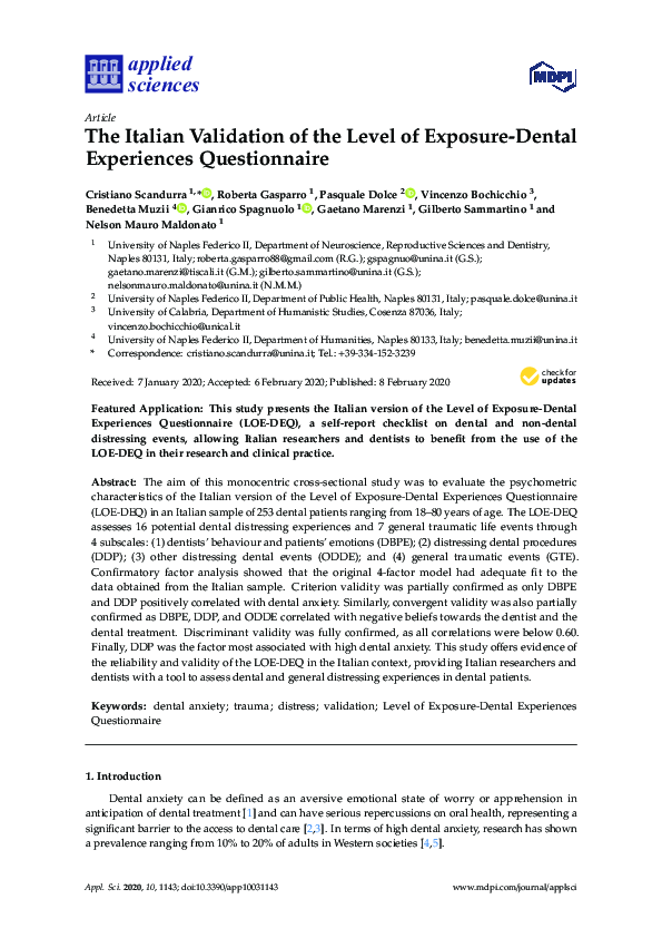 (PDF) The Italian Validation of the Level of Exposure-Dental ...