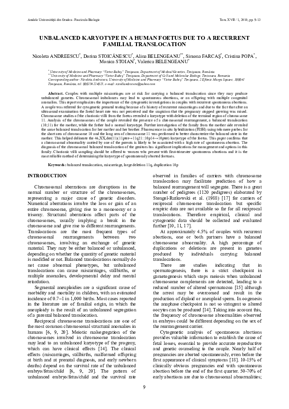 (PDF) Unbalanced karyotype in a human foetus due to a recurrent ...