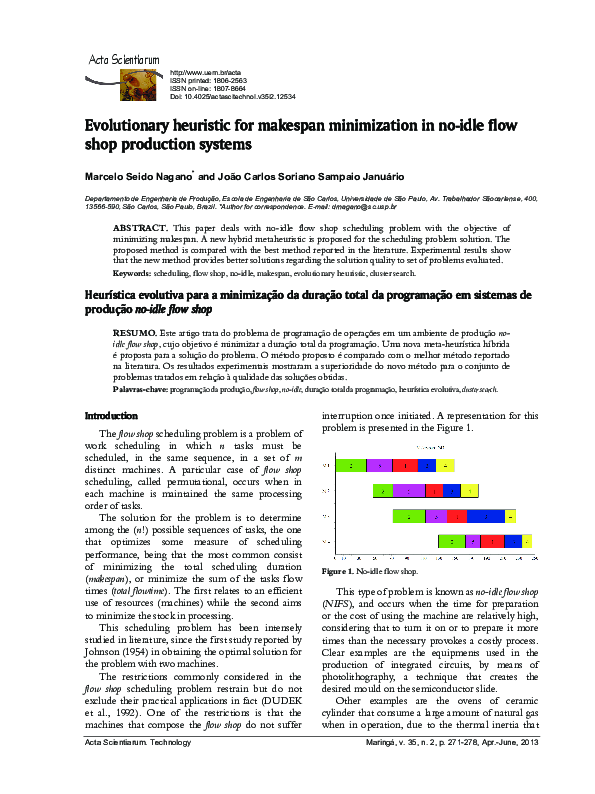 Pdf Evolutionary Heuristic For Makespan Minimization In No Idle Flow Shop Production Systems
