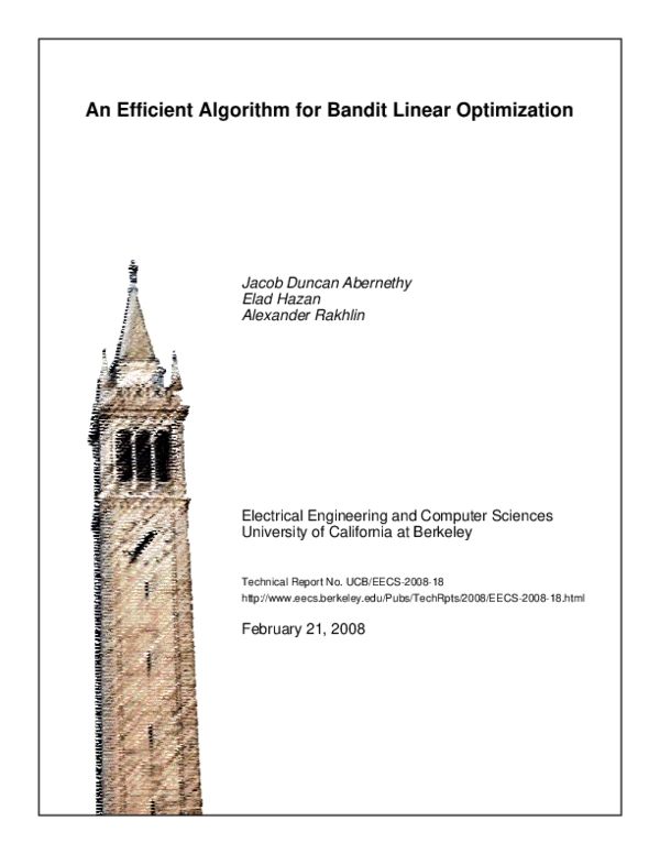 Pdf An Efficient Algorithm For Bandit Linear Optimization