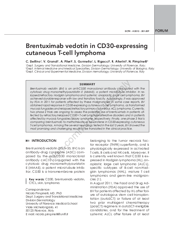 (PDF) Brentuximab vedotin in CD30-expressing cutaneous T-cell lymphoma