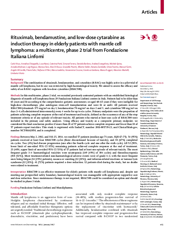 (PDF) Rituximab, bendamustine, and low-dose cytarabine as induction ...