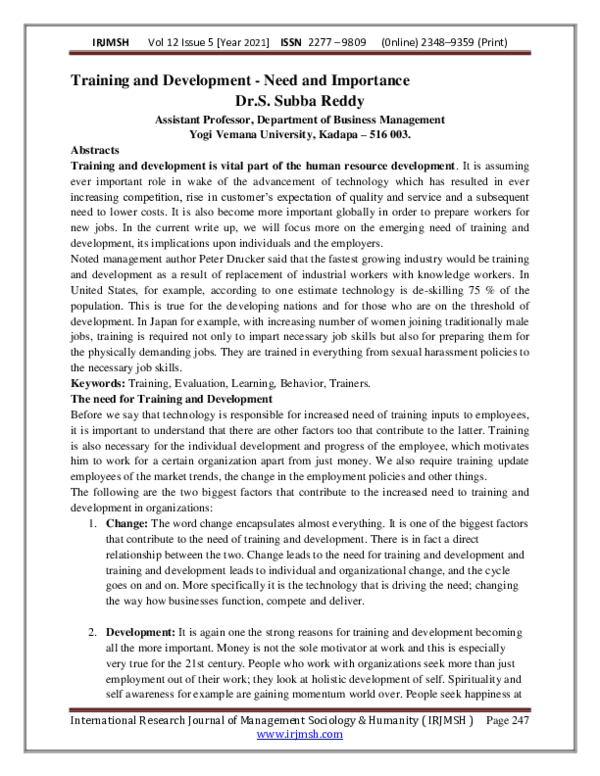 (PDF) Training and Development -Need and Importance