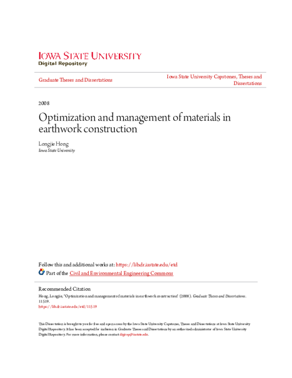(PDF) Optimization and management of materials in earthwork construction