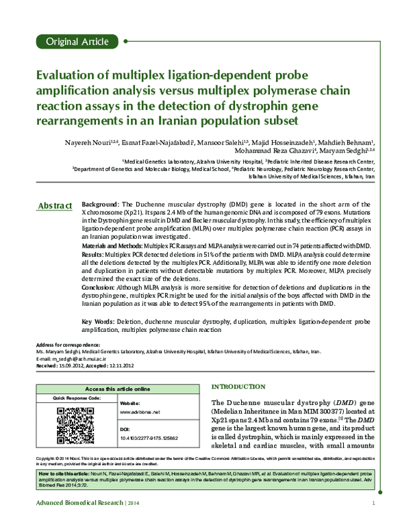 (PDF) Evaluation of multiplex ligation‐dependent probe amplification as ...
