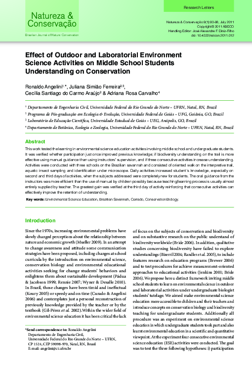 (PDF) Effect of Outdoor and Laboratorial Environment Science Activities ...