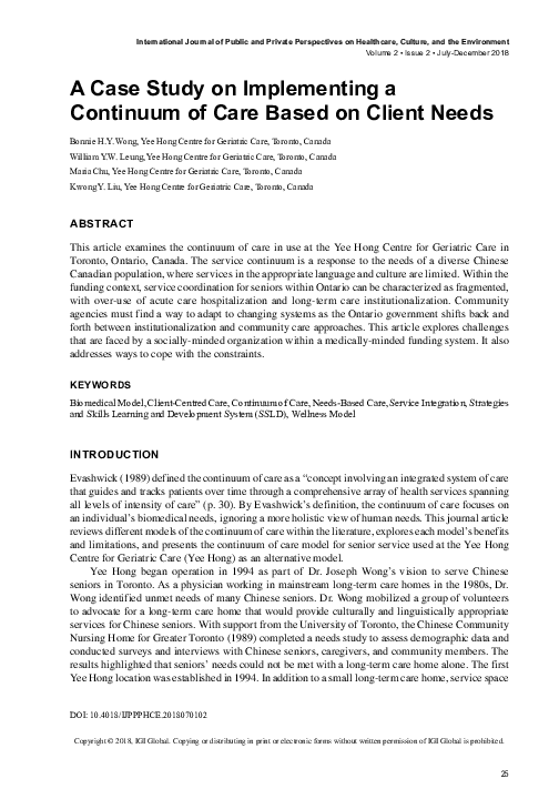 (PDF) A Case Study on Implementing a Continuum of Care Based on Client ...