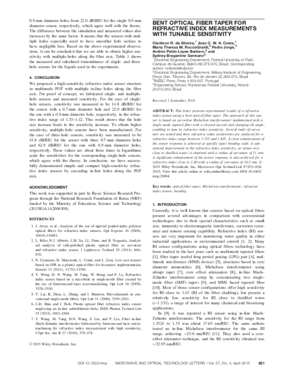 (PDF) Bent optical fiber taper for refractive index measurements with ...
