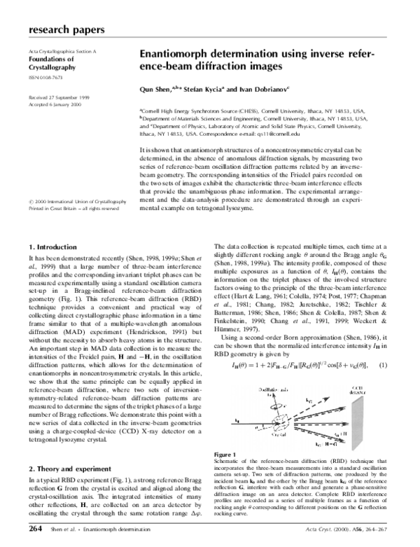 (PDF) Enantiomorph determination using inverse reference-beam ...