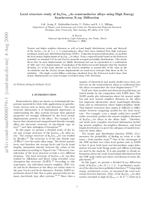 (PDF) Local structure of InxGa1-xAs semiconductor alloys by high-energy synchrotron x-ray ...
