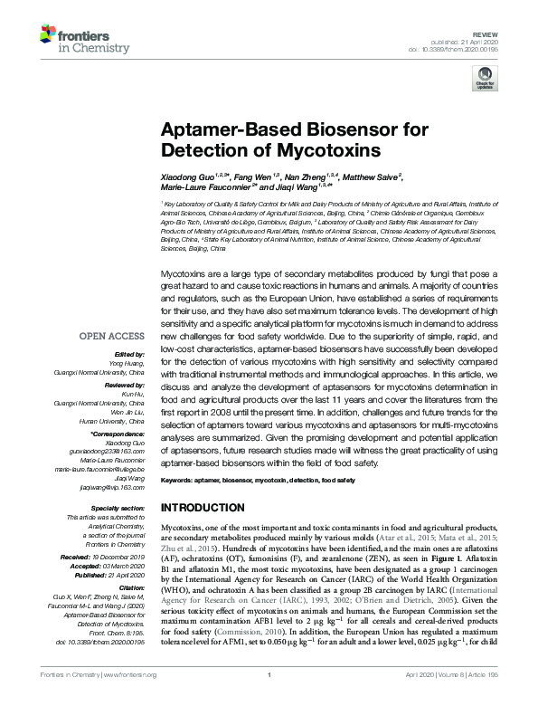 (PDF) Aptamer-Based Biosensor for Detection of Mycotoxins