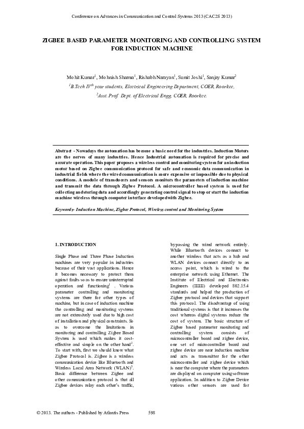 Pdf Zigbee Based Parameter Monitoring And Controlling System For