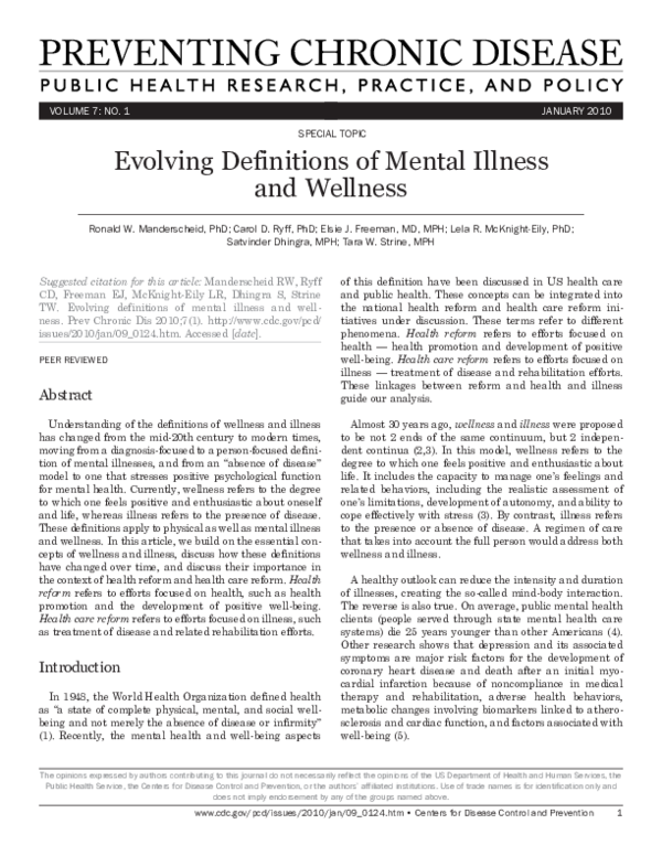 (PDF) Peer Reviewed: Evolving Definitions of Mental Illness and ...