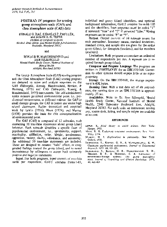 (PDF) FORTRAN IV programs for scoring group atmosphere scale (GAS) and ...