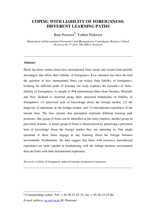 (PDF) Coping with liability of foreignness:: Different learning ...