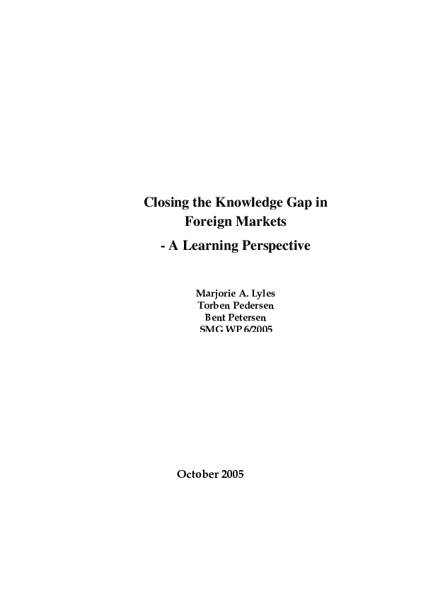(PDF) Closing the Knowledge Gap in Foreign Markets - A Learning Perspective