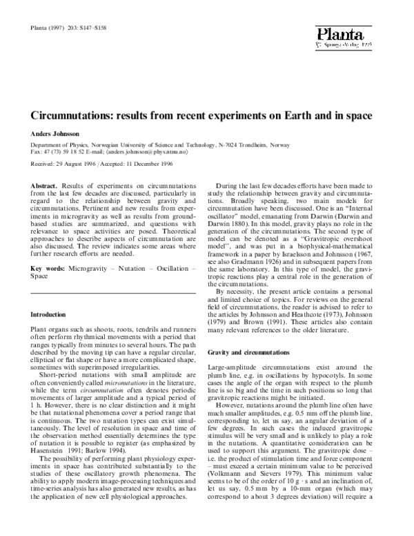 (PDF) Circumnutations: results from recent experiments on Earth and in ...