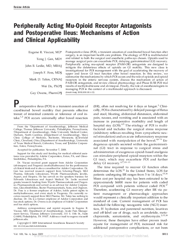 (PDF) Peripherally Acting Mu-Opioid Receptor Antagonists and ...