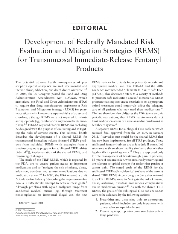 (PDF) Development of Federally Mandated Risk Evaluation and Mitigation ...