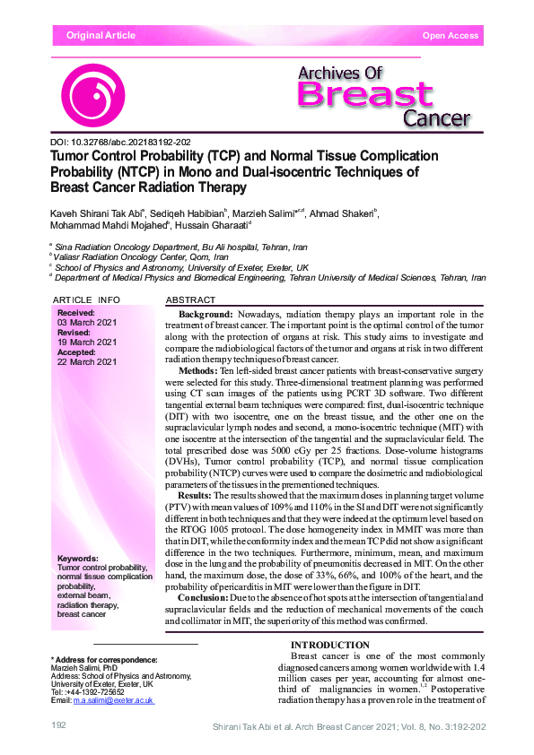 (PDF) Tumor Control Probability (TCP) and Normal Tissue Complication ...